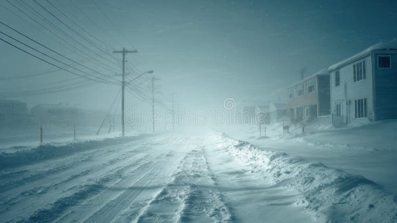 Snow Blizzard Empty Street Strong Wind Winter Cold Residential Dramatic Stock Illustration ...