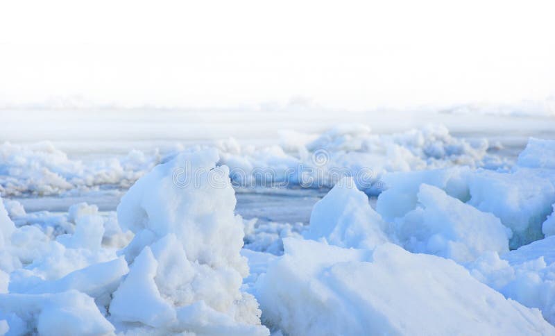 Snow Blocks Chunks of Snow Reared Ice Drift Breaking Cover on the River ...