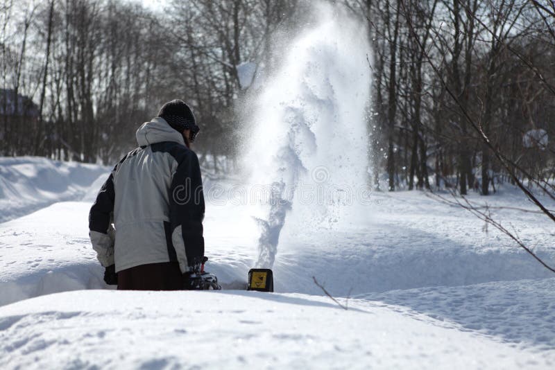 Snow blowing man stock image. Image of blue, machinery - 16536621