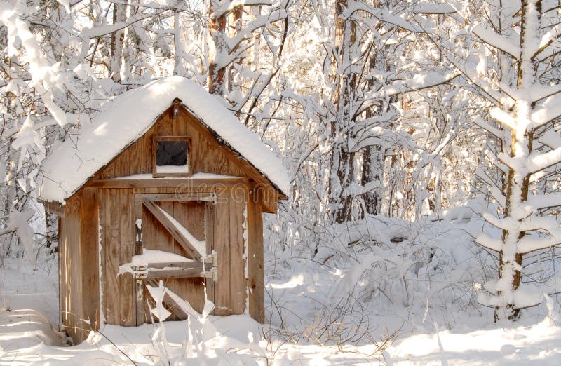 Snow Bound Wooden Shack in a Wooded Setting Stock Image - Image of ...