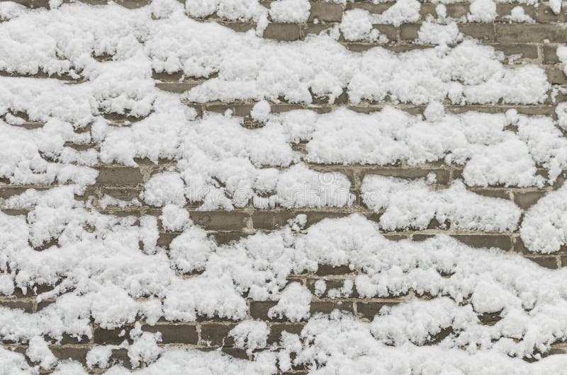 Snow on a brick wall stock photo. Image of wall, brick - 49361556