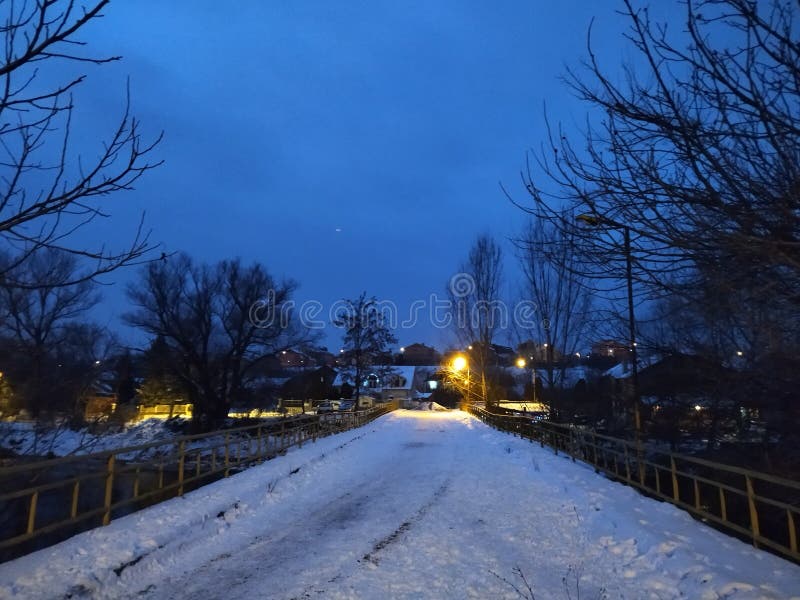 Snow on bridge stock image. Image of snow, road, winter - 238833063