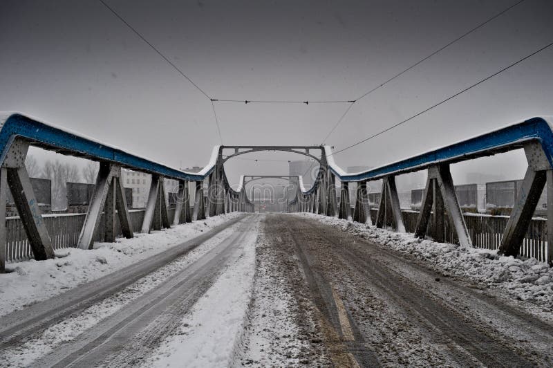 Snow on the bridge stock image. Image of season, travel - 82654761