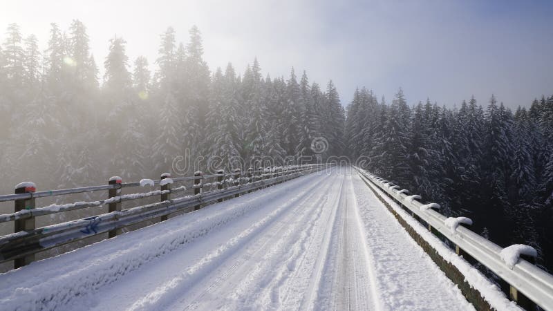 Snow Bridge Leading into Forest. Washington State USA Stock Photo ...