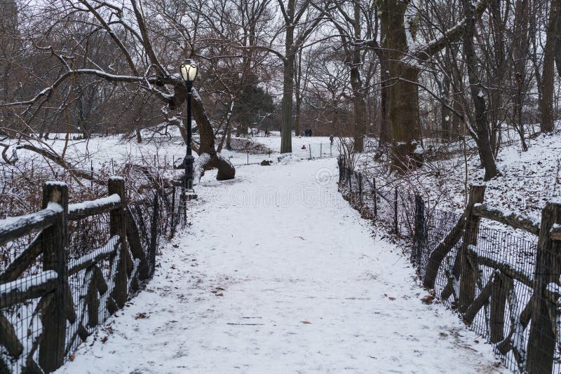 Snow Bridge in New York, Central Park. Stock Photo - Image of bridge ...