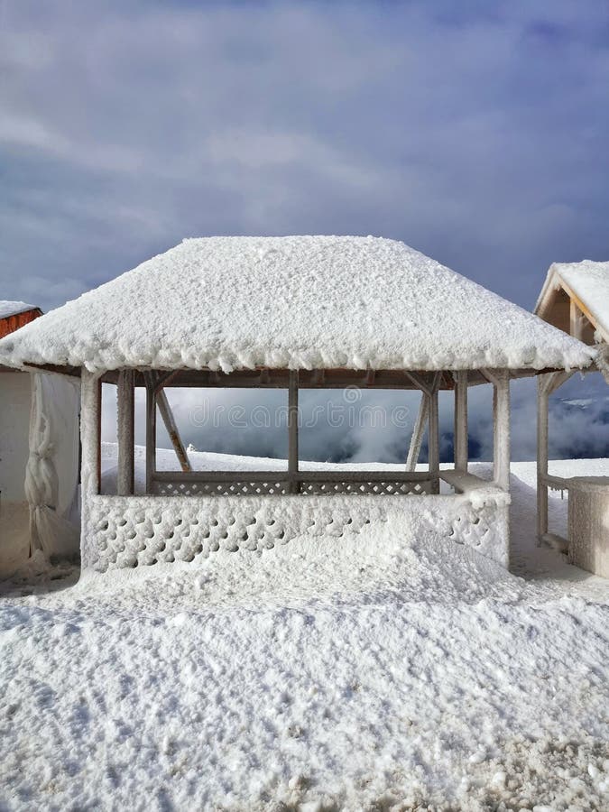 Snow and a building stock image. Image of white, resort - 209698905