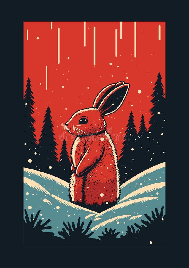 Snow Bunny Red Poster Vector Stock Vector - Illustration of xmas, hare ...