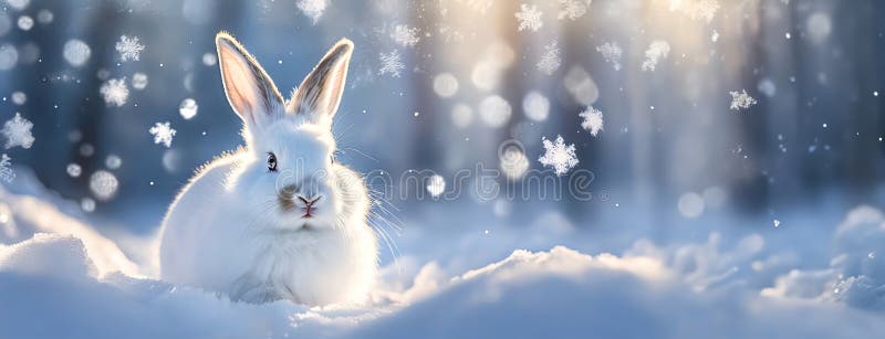 Snow Bunny in Winter Magic. a White Rabbit Amidst a Snowfall Creating a ...