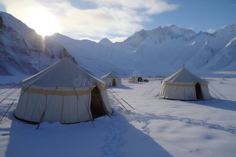 Snow Camp Mountains. Generate Ai Stock Image - Image of mountain, night ...