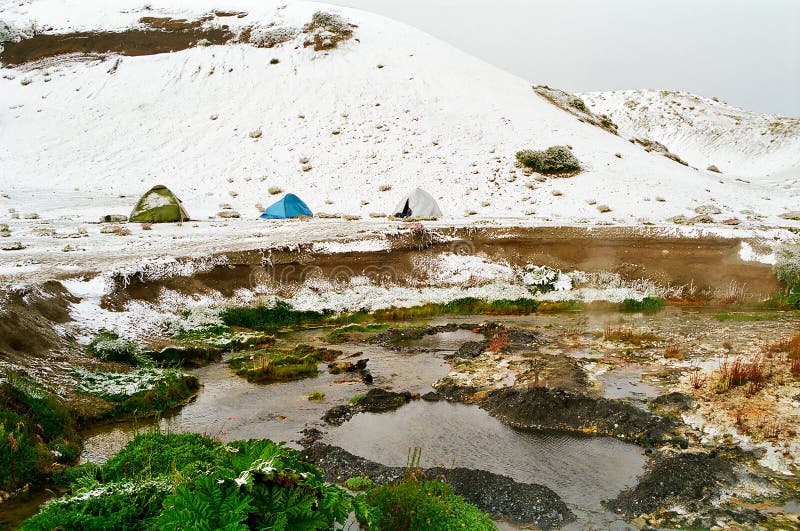 Snow Campsite Near Thermal Pools, Chile Stock Photo - Image of arctic ...