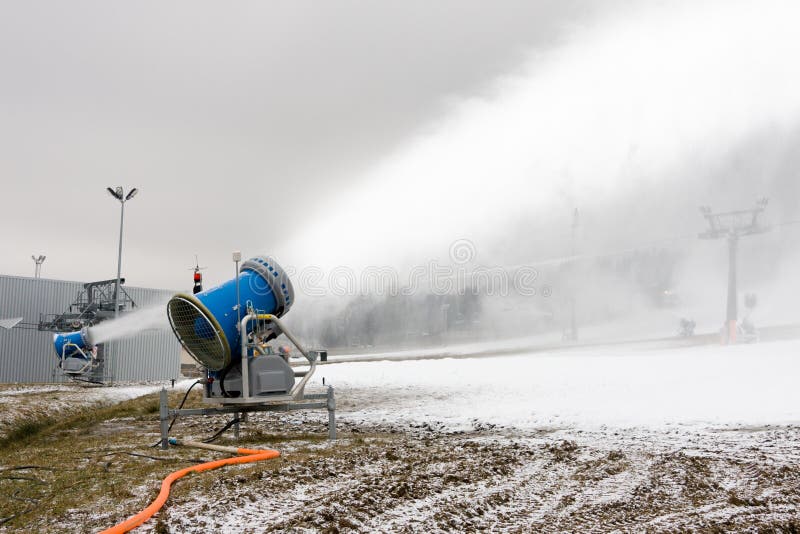 Snow Cannon Preparing a Slope Stock Photo - Image of mountain ...