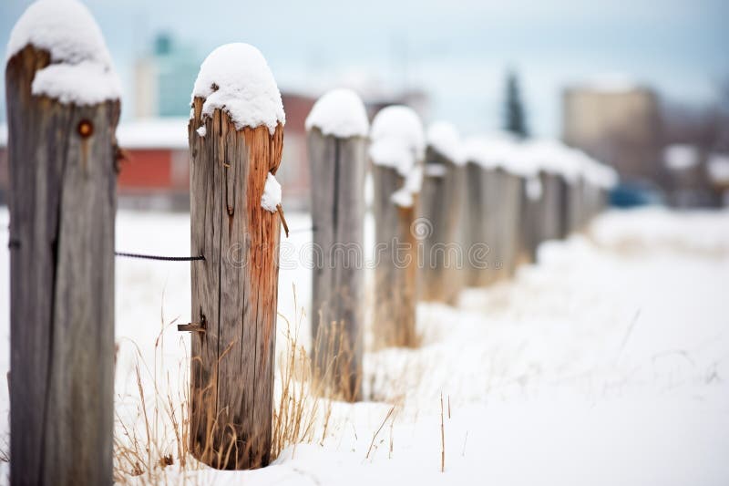 Snow-capped Fence Posts in a Row Stock Image - Image of nature, climate ...