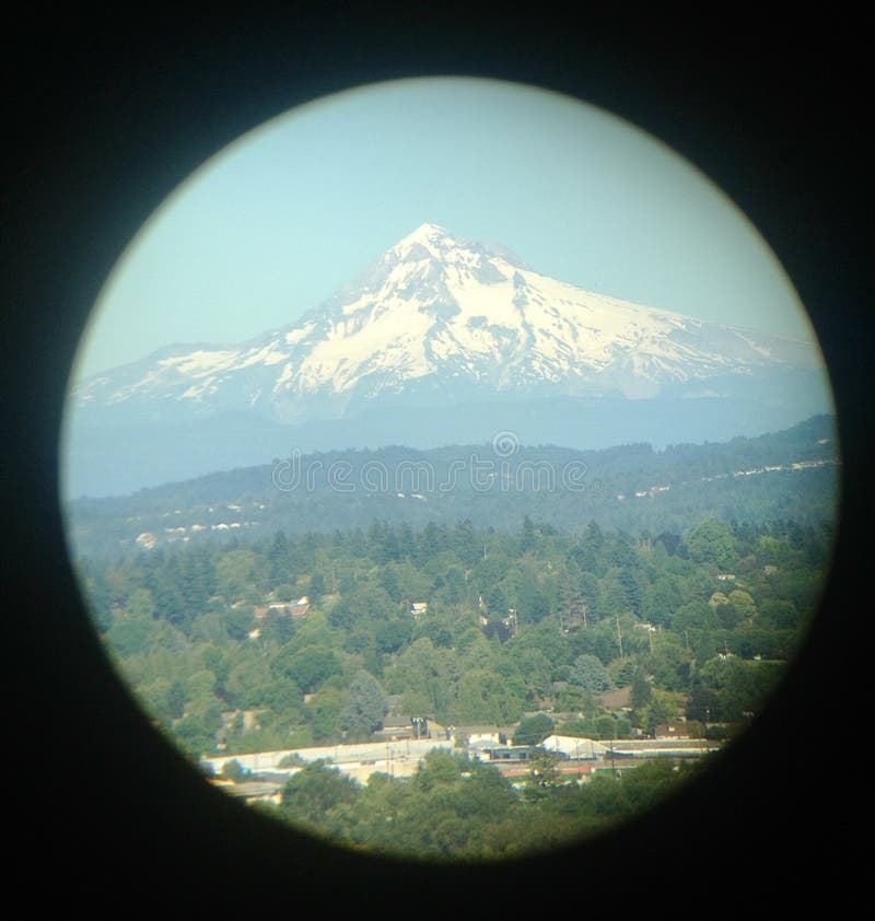 Snow-Capped Mount Hood View through Scope Stock Photo - Image of scenic ...