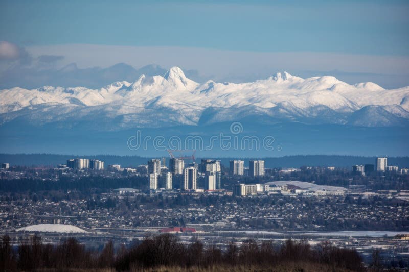 Snow-capped Mountain in the Foreground, with City Skyline Visible in ...
