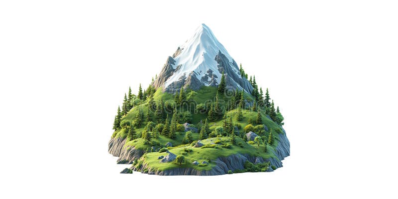 Snow-Capped Mountain with Lush Greenery and Pine Trees. Nature and ...