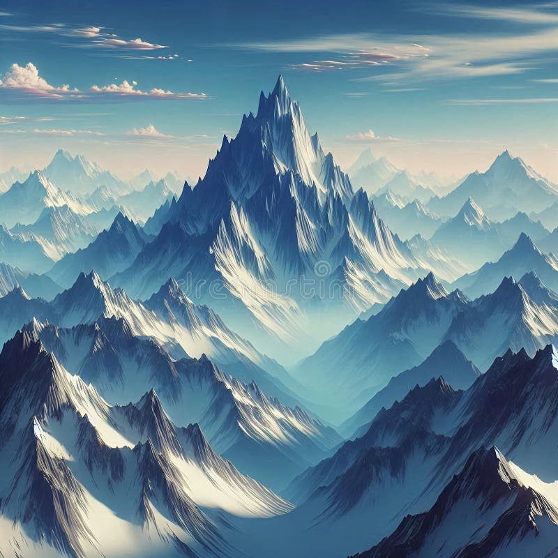 Snow-Capped Mountain Scenery with Towering Peaks and Layered Valleys ...