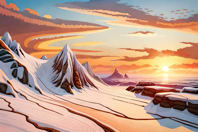 Snow Capped Mountain, Solid Shapes Stock Illustration - Illustration of ...