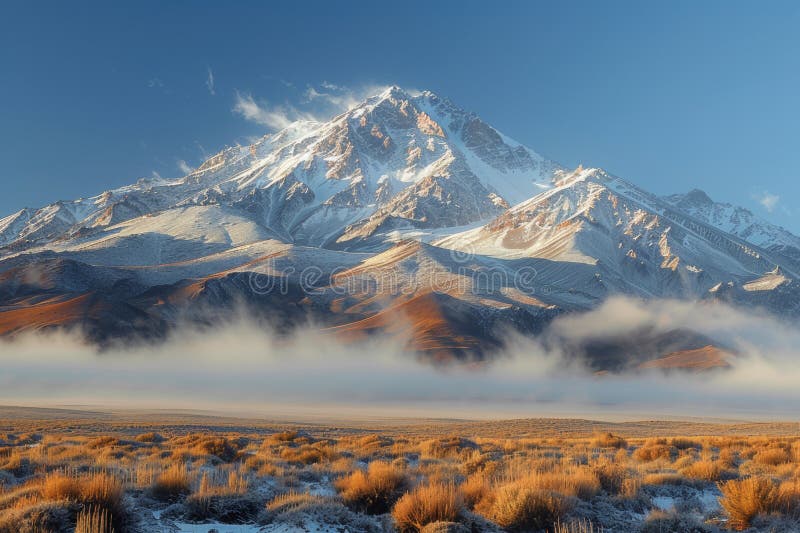 Snow-capped Mountains Fading into Mist, with a Lightly Clouded Sky ...