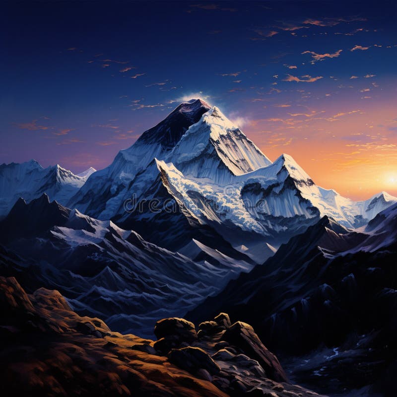 Snow Capped Mountains at Sunset, Purple Sky Stock Illustration ...