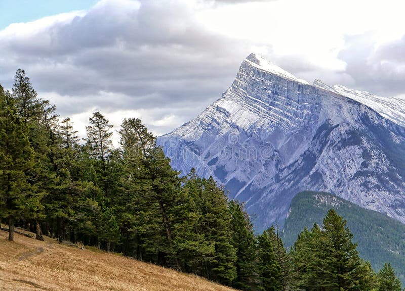 Snow Capped Mt. Rundle in Banff Alberta Stock Image - Image of peak ...