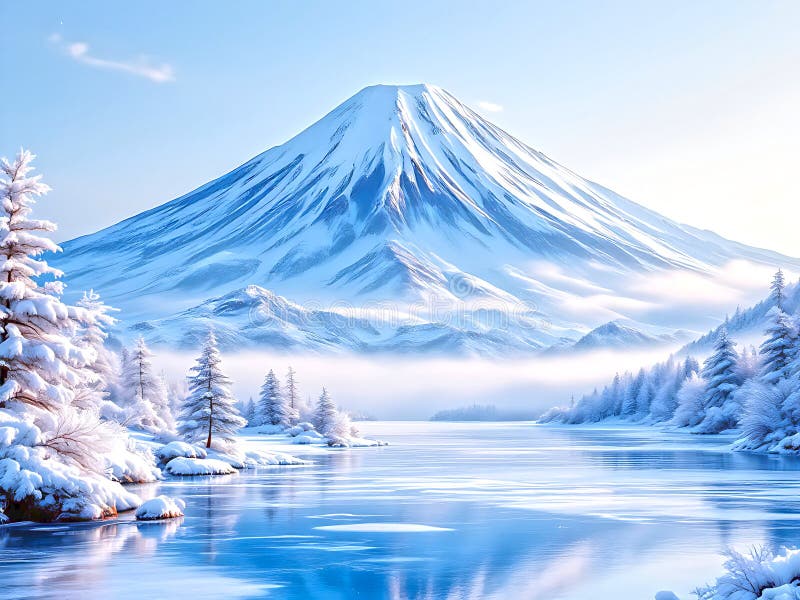 Snow Captured Mount Fuji Winter Nature Landscape Stock Photo - Image of ...