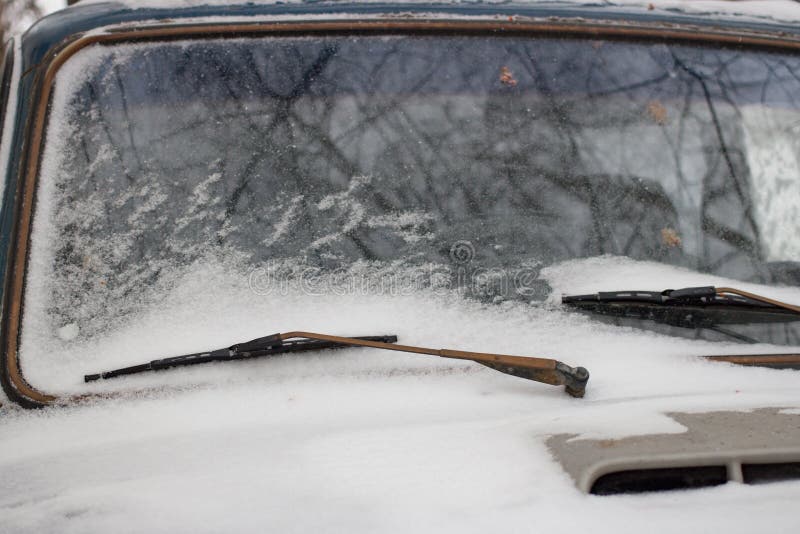 Snow on the Car Windshield Wipers Stock Image - Image of street ...