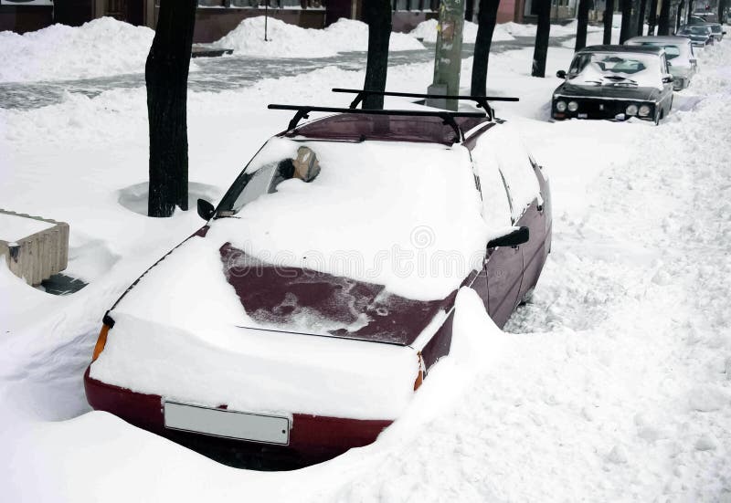 Snow on Cars after Snowfall. Winter Urban Scene Stock Photo - Image of ...