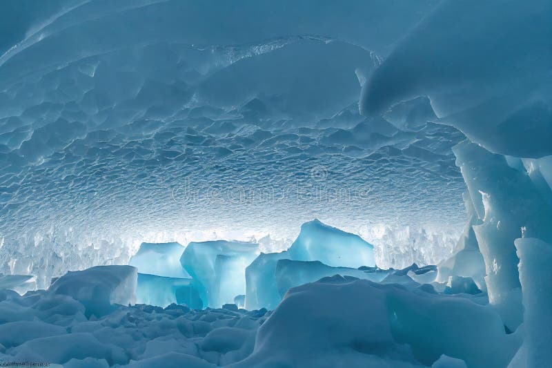 Snow Ceiling with Ice Shining Ice Cave at North Pole. Stock ...