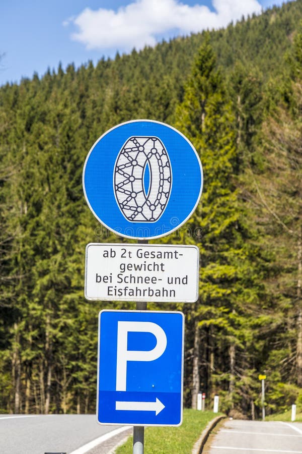 Snow Chain Sign with Parking Place To Change Stock Image - Image of ...