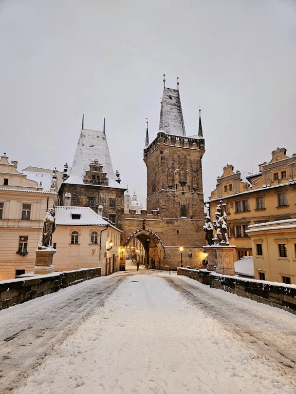 Snow at Charles Bridge in Prague Stock Image - Image of prague, czech ...