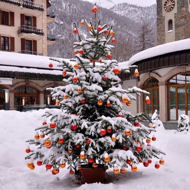 Snow Covered Christmas Tree Stock Image - Image of festive, night: 46073803