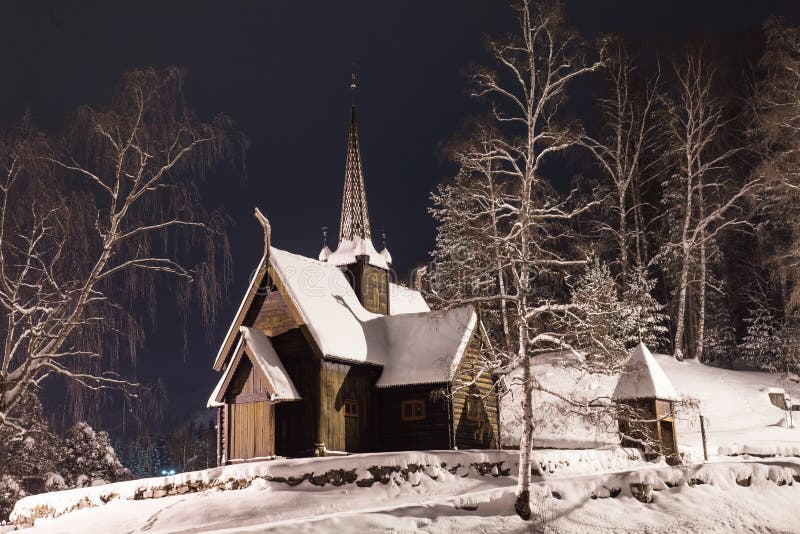 Snow church in the night stock image. Image of beautiful - 86092671