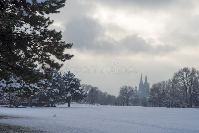 Snow in City of Cologne, Germany Stock Photo - Image of background ...