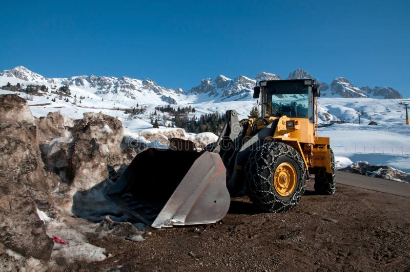 Snow Cleaner with Bulldozer Stock Photo - Image of dolomiti, heavy ...