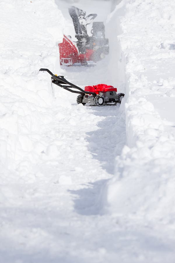 Snow Cleaning Machine Opening Way on Driveway Stock Image - Image of ...