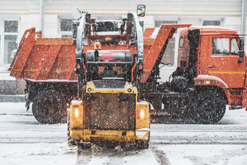 Snow Cleaning Machine Work Hard in City Streets B Stock Image - Image ...