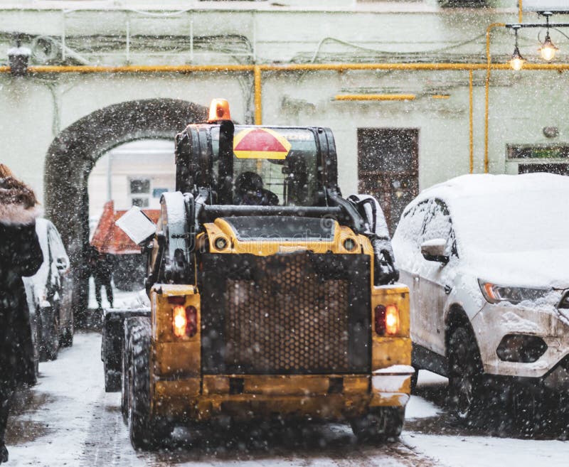 Snow Cleaning Machine Work Hard in City Streets B Stock Photo - Image ...