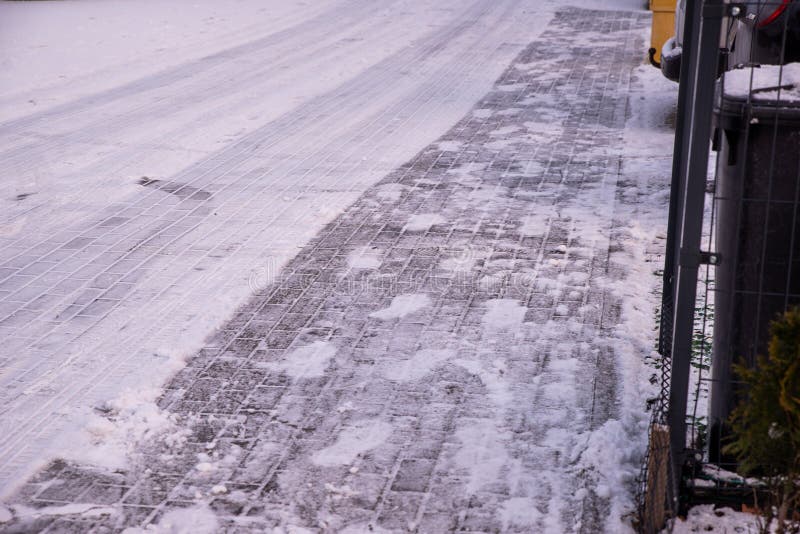 Snow Cleared Pedestrian Path Stock Image - Image of shoveling, snowy ...