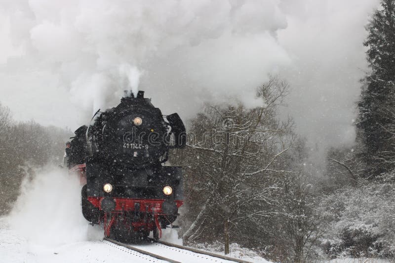 Snow Cold Steam Locomotive Winter Stock Image - Image of freezing ...