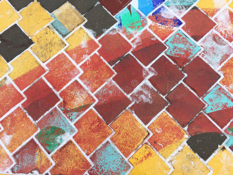 Snow on Colorful Paving Tiles. Multicolor Pavement Stock Image - Image ...