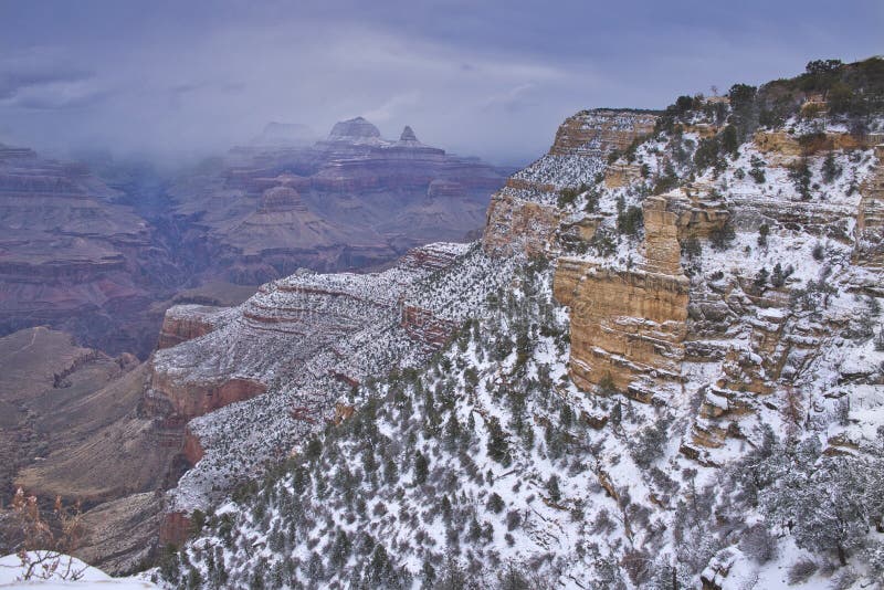 Snow Comes To the Grand Canyon Stock Image - Image of south, clouds ...