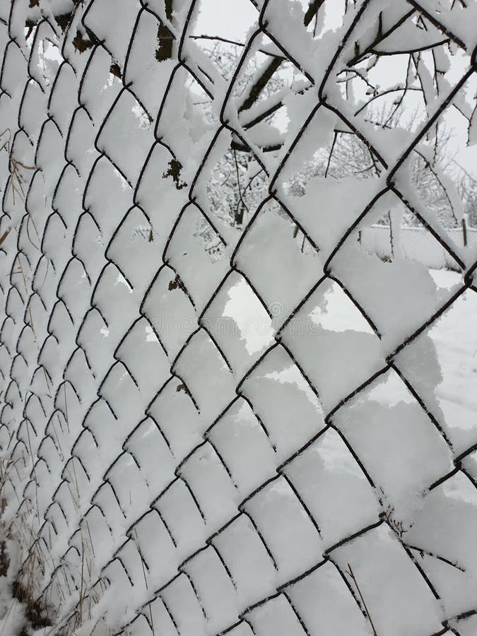 Snow at Countryside - Chain-link Fence Covered by White Snow Stock ...