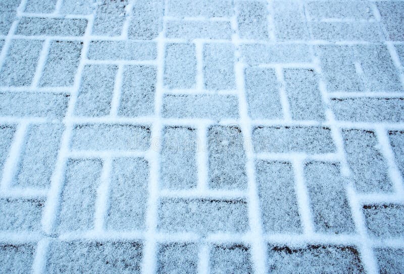Snow Cover the Blocks of Interlocking Pavement Stock Image - Image of ...