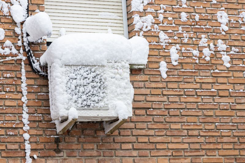 Snow Covered Air Conditioning Outdoor Unit Stock Image - Image of home ...