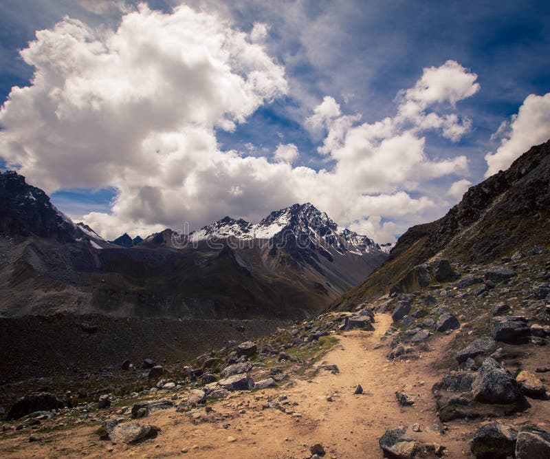 Snow Covered Andes Mountain in Peru Stock Photo - Image of rock, blue ...