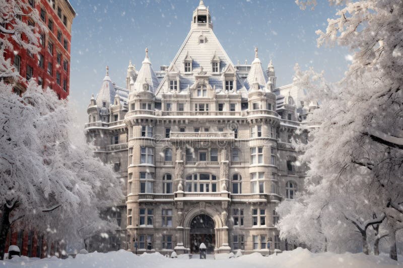 Snow-Covered Architecture - Generative AI Stock Illustration ...