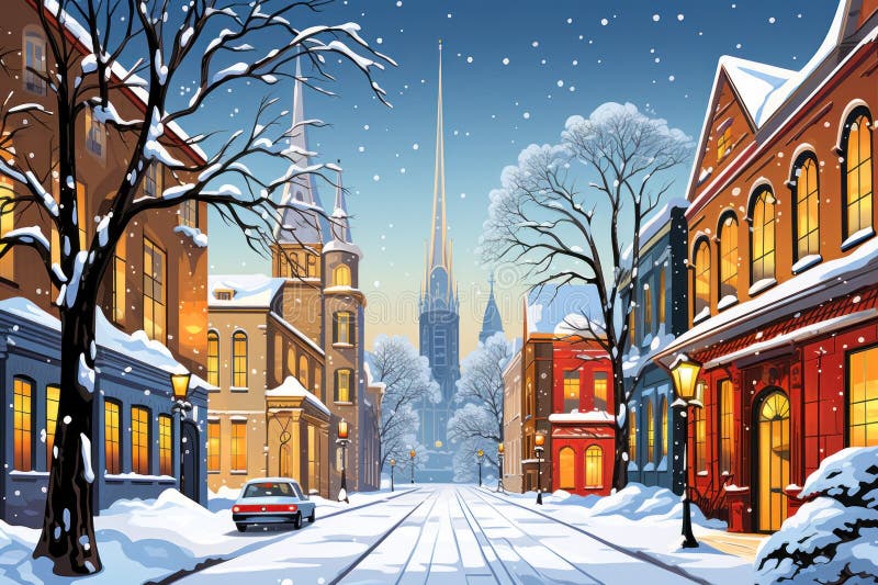 Snow-Covered Architecture - Generative AI Stock Illustration ...