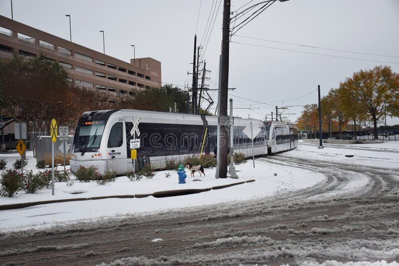 Snow Covered Area Around Houston Light Rail Editorial Image - Image of ...