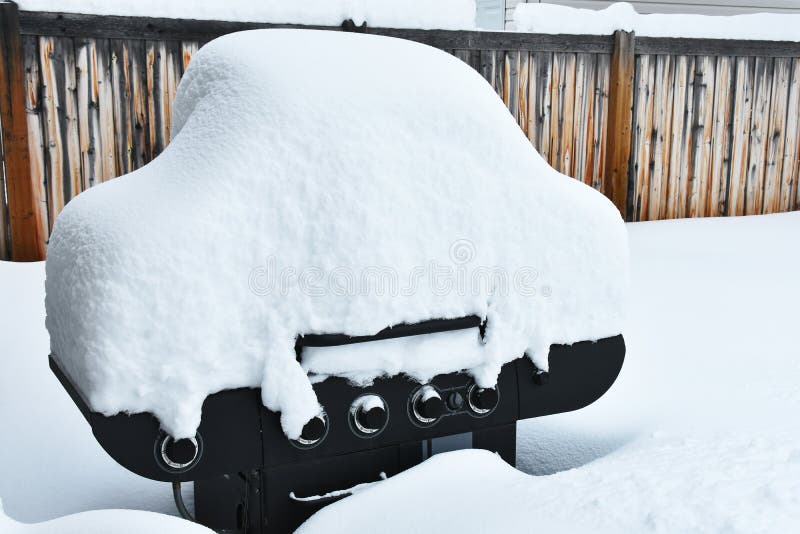 Snow Covered BBQ stock image. Image of backyard, appliance - 238149131