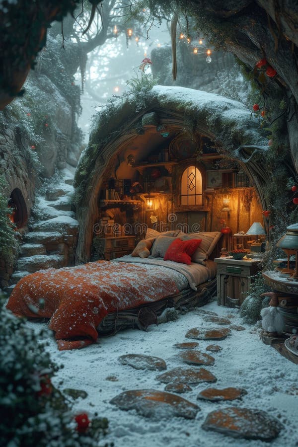 Snow-covered Bed in a Bedroom. Stock Photo - Image of snowfall, freeze ...